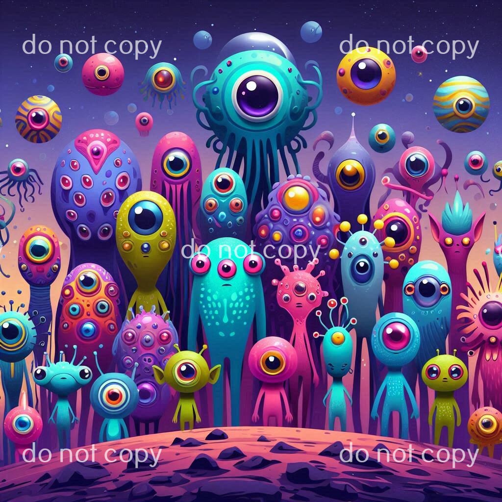 Colorful Aliens Digital Images Clip Art Set of 4 Digital Images Set2 - Etsy