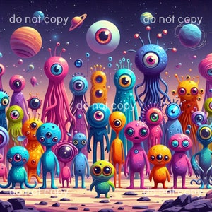 Colorful Aliens Digital Images Clip Art Set of 4 Digital Images Set2 - Etsy