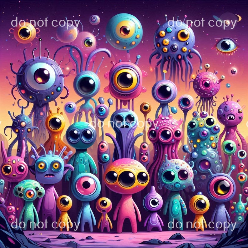 Colorful Aliens Digital Images Clip Art Set of 4 Digital Images Set2 - Etsy