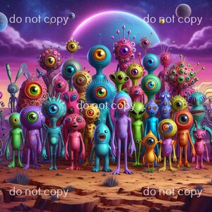 Colorful Aliens Digital Images Clip Art Set of 4 Digital Images Set2 - Etsy
