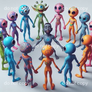 Colorful Circle of Aliens Clip Art Digital Images Set of 4 - Etsy