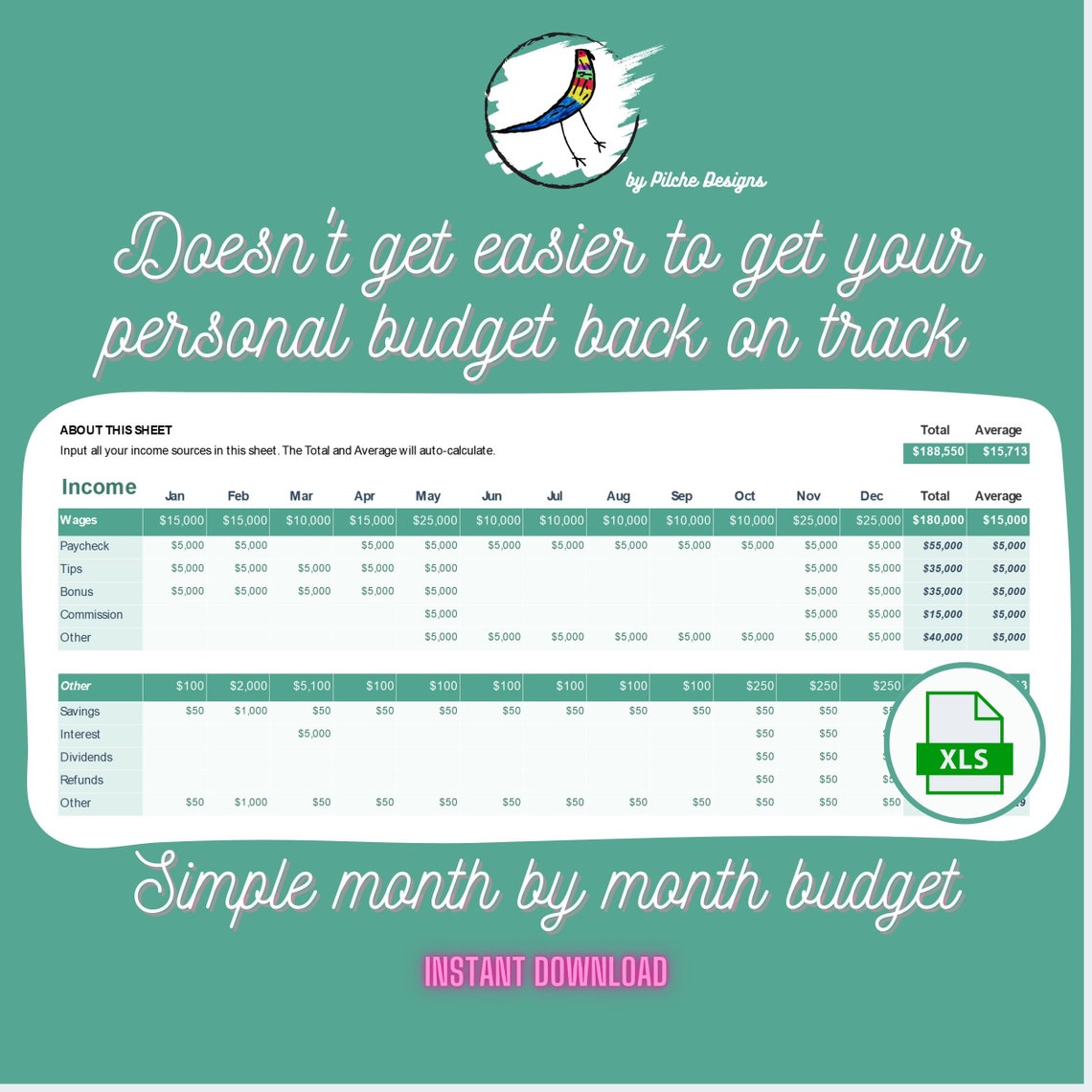 Money Saving Simple Monthly Budget Spreadsheet Template for Excel ...