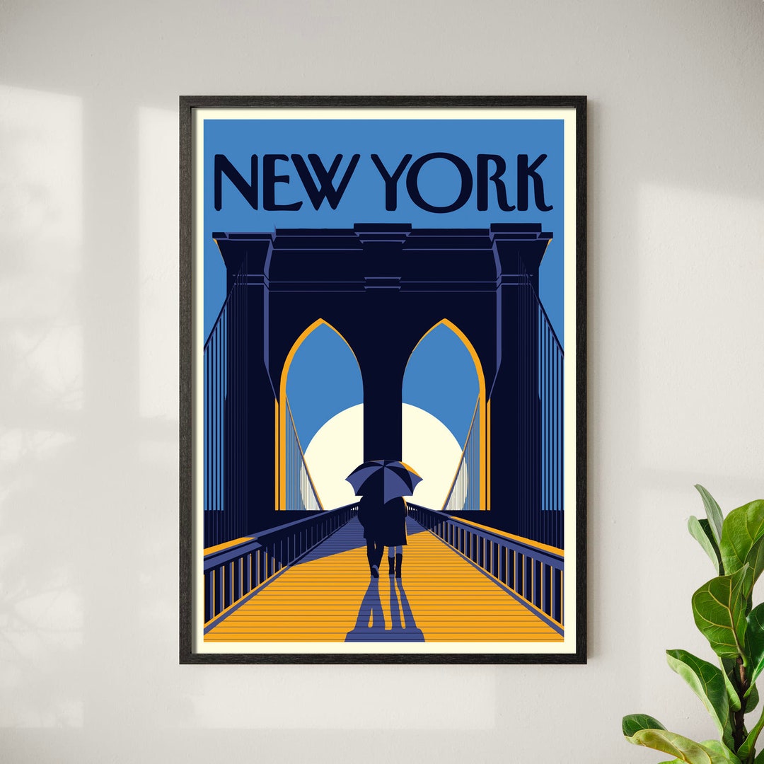 New York Bridge Poster - Digital Download Print - Mid Century Wall Art ...