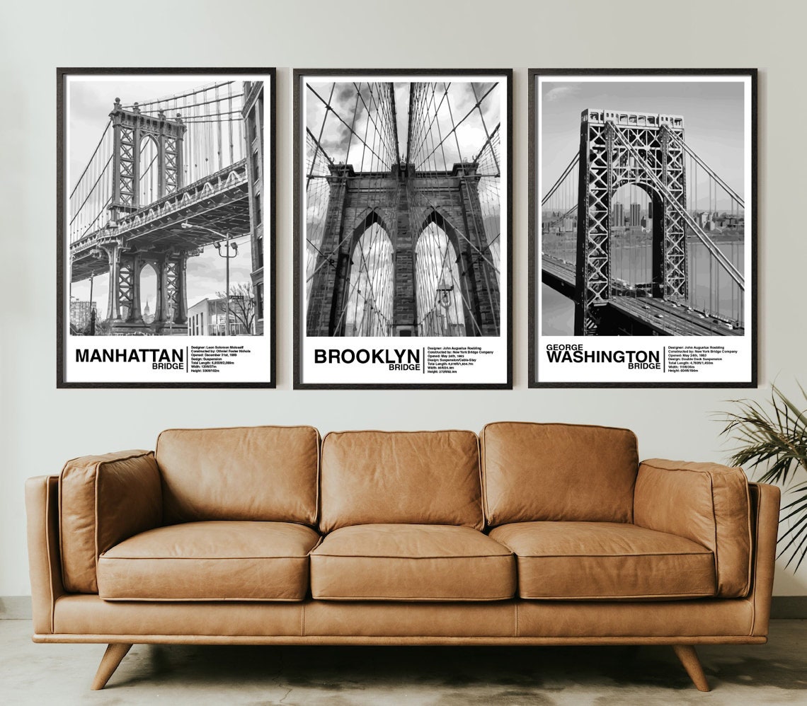 NYC Bridge Poster SET/BUNDLE Digital Download Print Brooklyn George ...