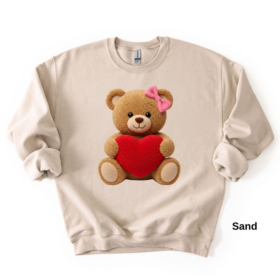 Valentines Day Faux Yarn Teddy Bear Sweatshirt, Cute Unisex Love Shirt ...
