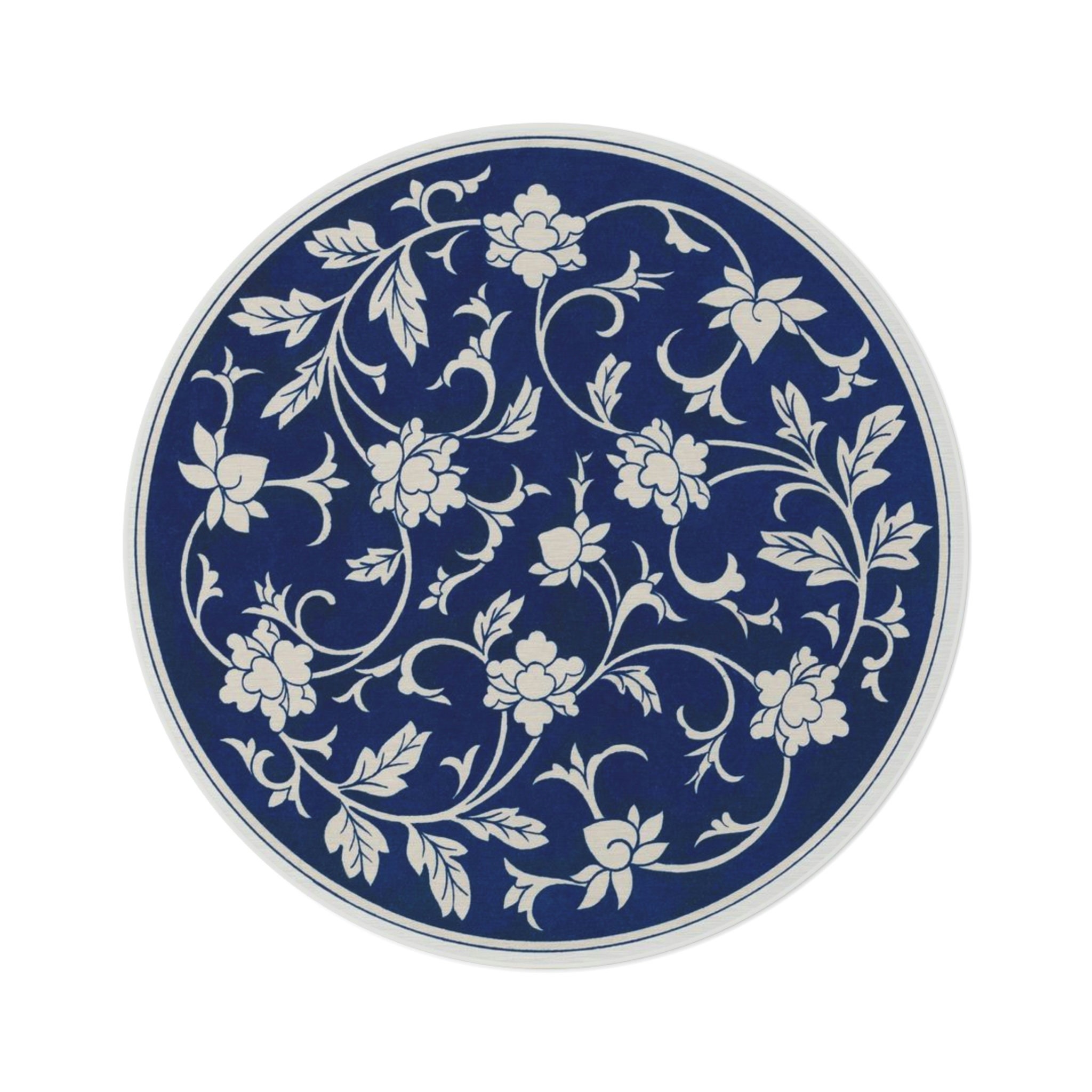 Floral Round Rug, Floral Circle Rug, Round Blue Floral Area Rug ...