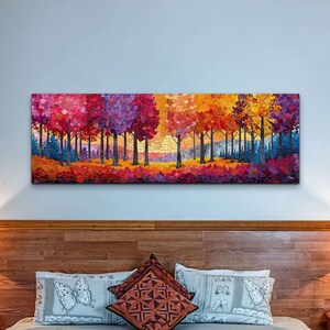 Tree Wall Art, Colorful Forest Painting Canvas, Colorful Trees, Forest ...