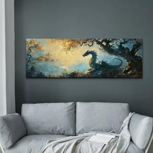 Panoramic Dragon Canvas Wall Art, Fantasy Wall Art, Dragon Art ...