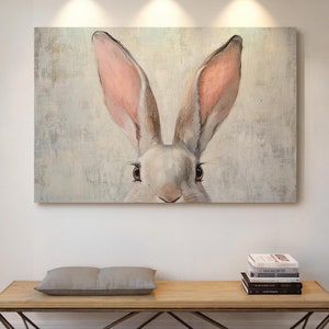 Adorable Bunny Close-up Canvas Wall Art - Rustic Rabbit Painting With ...
