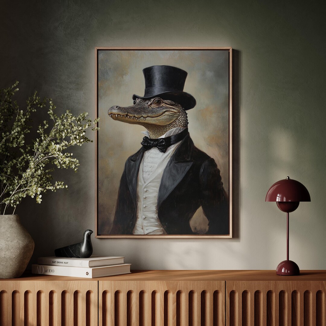 Dressed-up Alligator in Top Hat Canvas – Humorous Victorian Animal ...