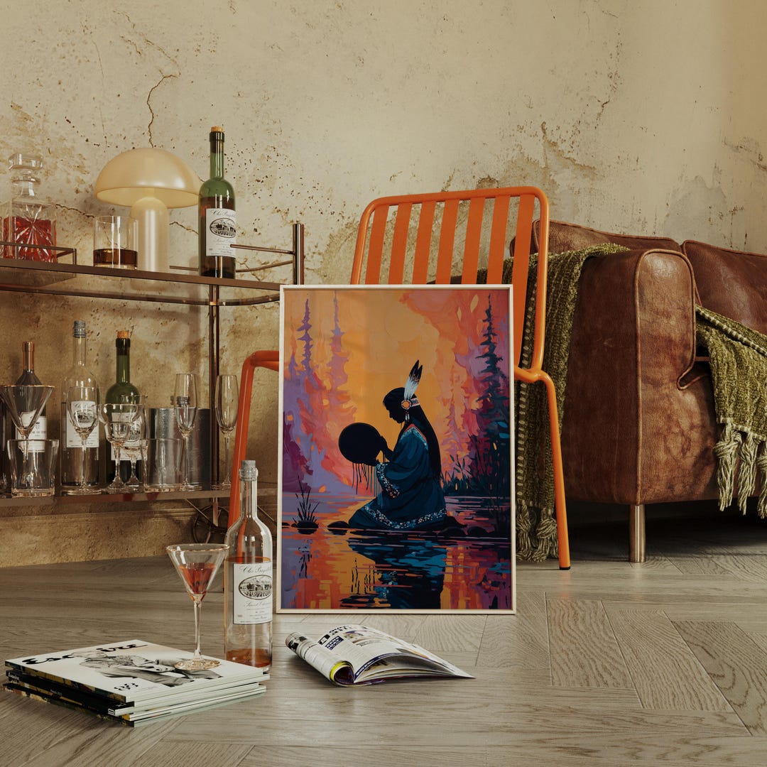 Native Woman Drumming by Sunset Spiritual Wall Art - Etsy