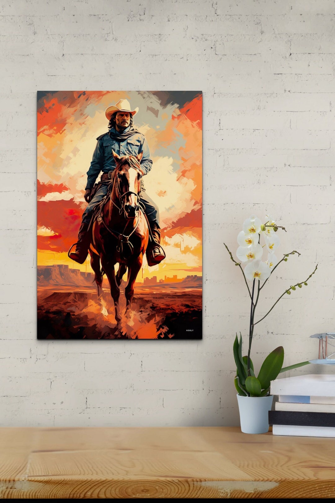 Cowboy Canvas Wall Art, Cowboy Riding Into the Sunset Canvas Wall Art ...