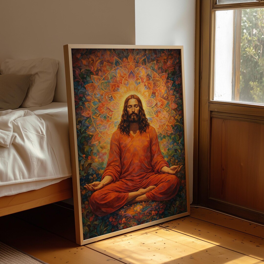 Jesus Meditation Wall Art | Spiritual Mandala Christ Canvas | Christian ...
