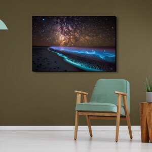 Bioluminescent Algae Star Filled Landscape Canvas Wall Art, Space Wall ...