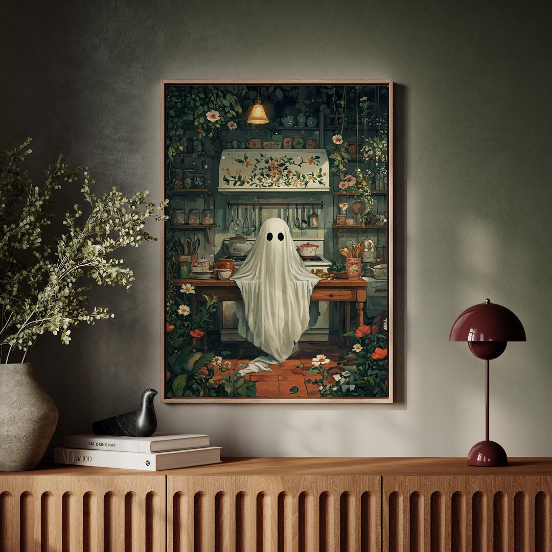 Vintage Cottagecore Ghost Kitchen Canvas Wall Art - Whimsical Floral ...