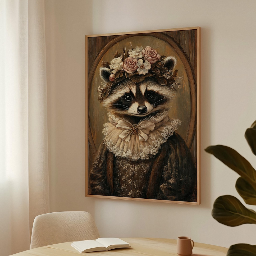 Victorian Raccoon Portrait Canvas - Rustic Woodland Animal Art With ...