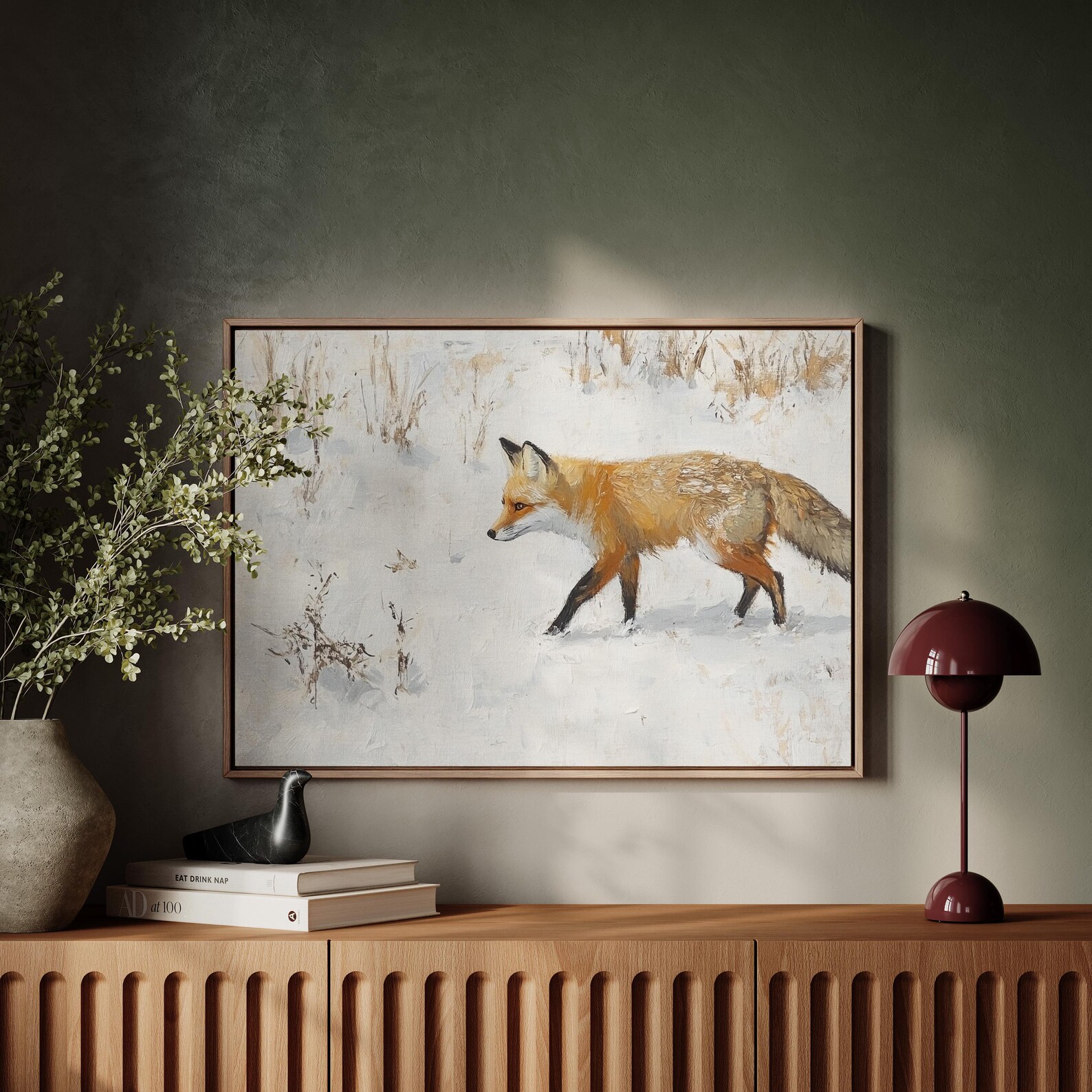 Red Fox in Winter Snow - Wildlife Canvas Art for Rustic and Nature ...