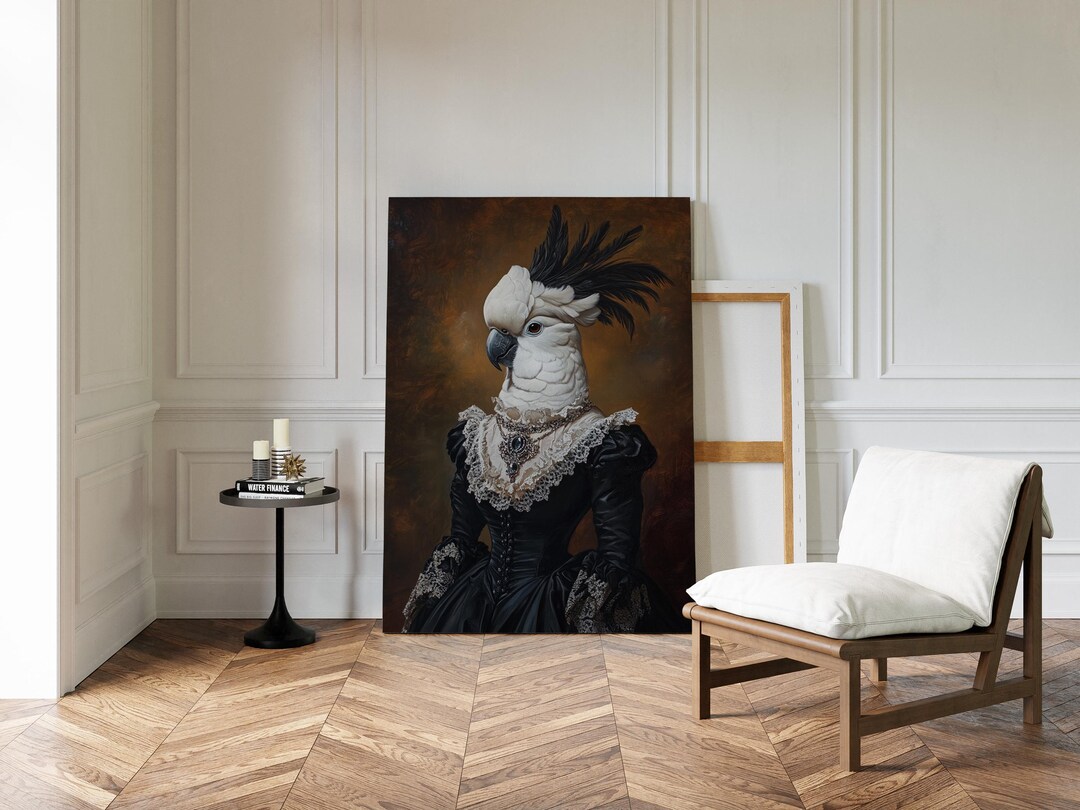 Victorian Cockatoo Portrait Canvas Art | Elegant Bird in Black Lace ...