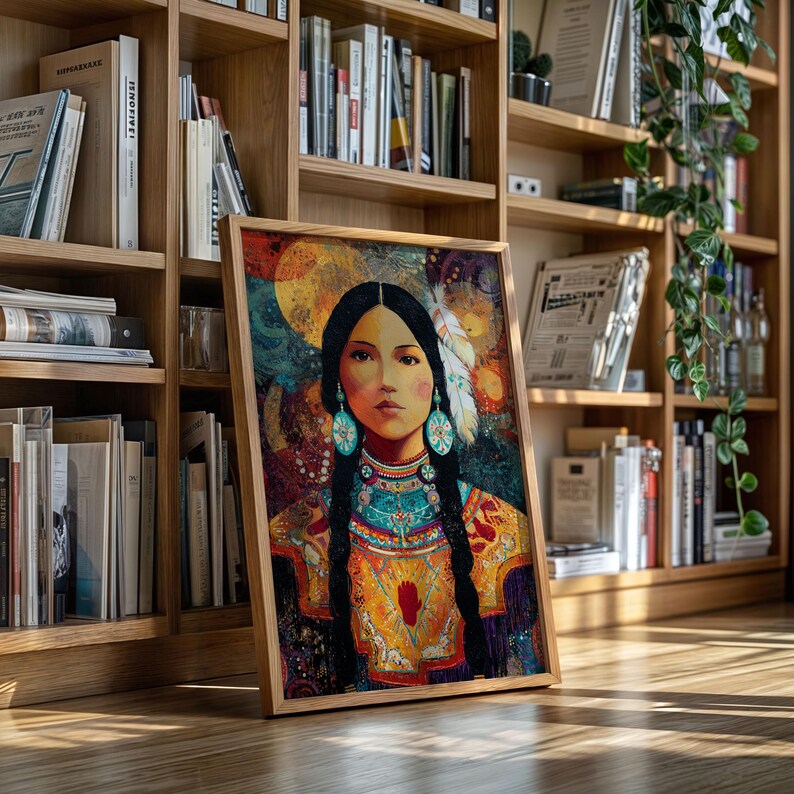 Native Woman Portrait With Feathers Tribal Wall Art - Etsy