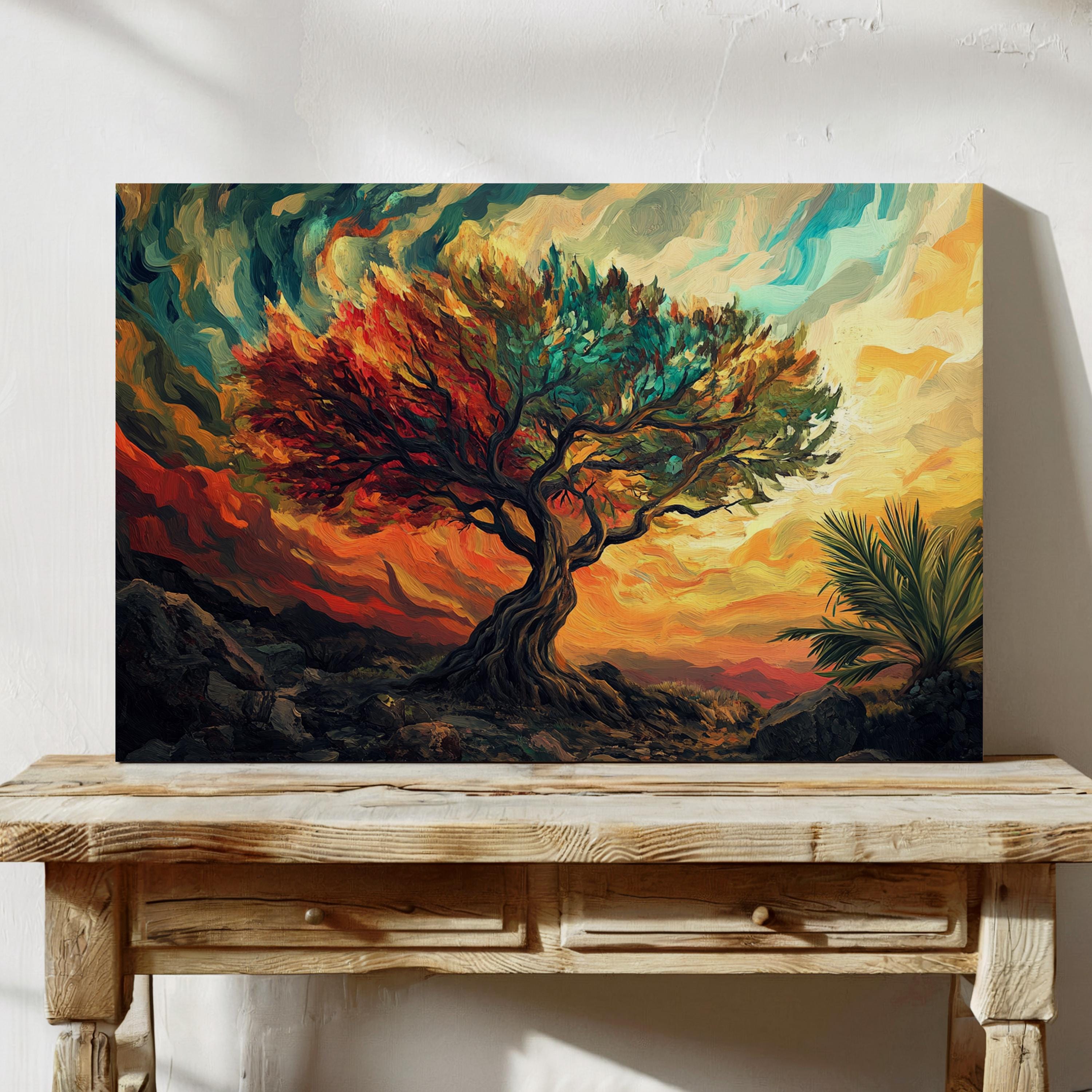 Vibrant Abstract Tree Canvas Wall Art - Stunning Sunset Colors With ...