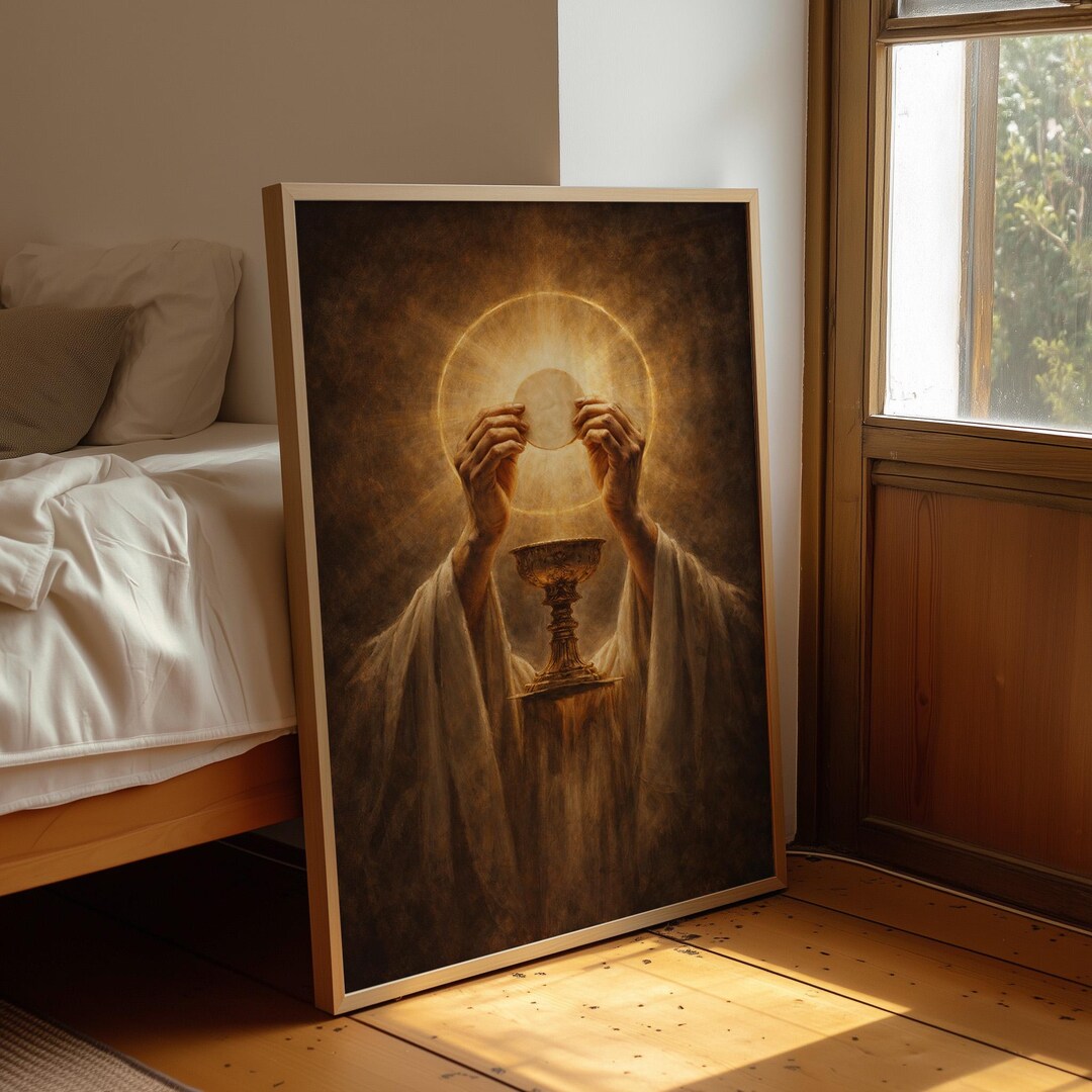 Holy Eucharist in Radiant Light | Catholic Communion Canvas of Sacred ...