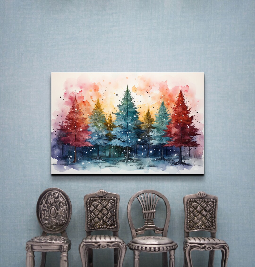 Christmas Tree Canvas Wall Art, Winter Landscape, Pine Tree Art ...