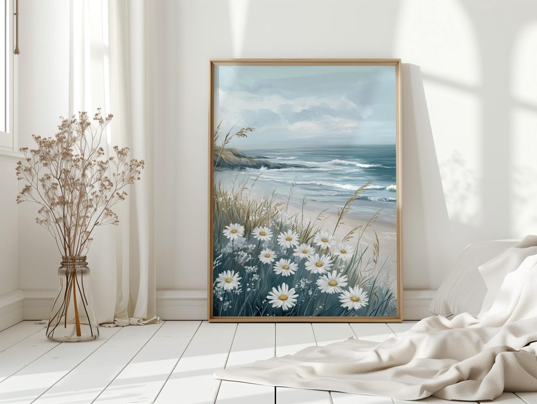Beach Daisy Canvas Wall Art – Coastal Ocean Flower Print With Seaside ...