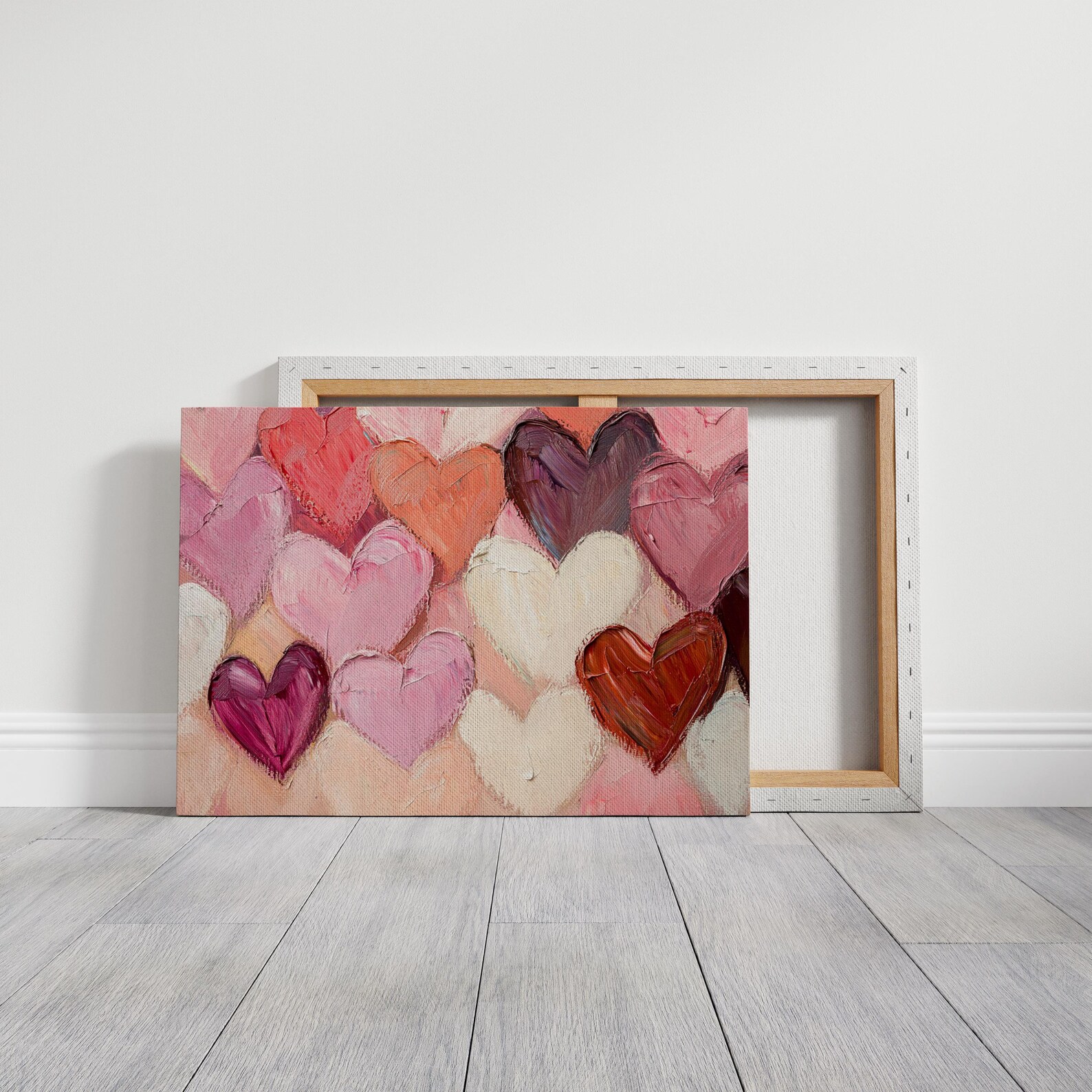 Romantic Heart Canvas Art - Textured Abstract Painting With Pink and ...