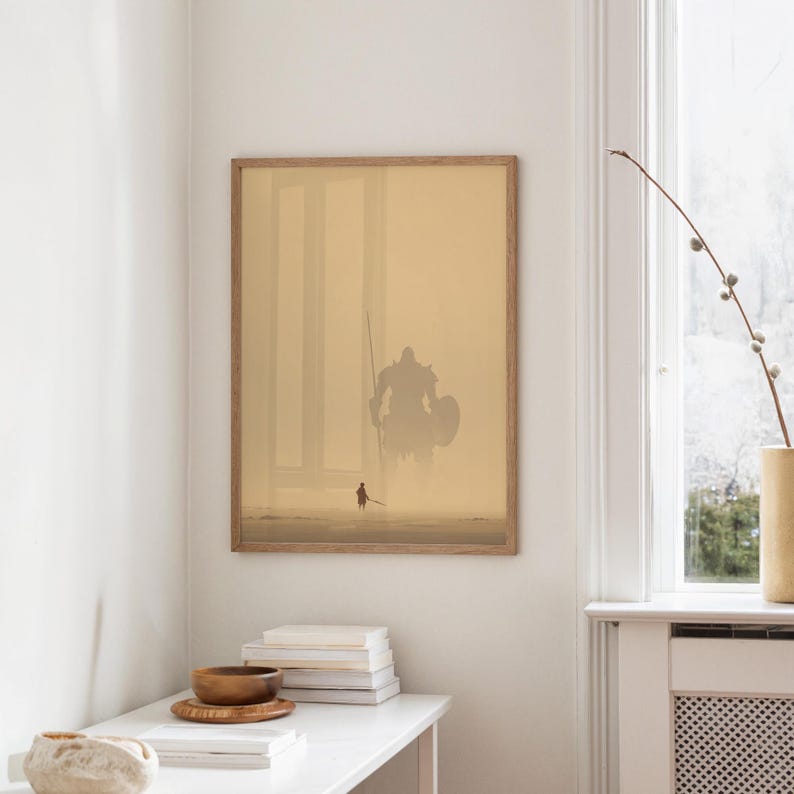 David Faces Goliath | Minimalist Biblical Art in Desert Tones of ...