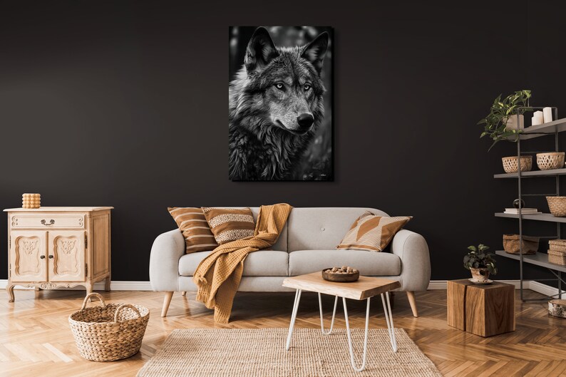 Black and White Lone Wolf Canvas Wall Art, Wolf Nature Animal Wall Art ...