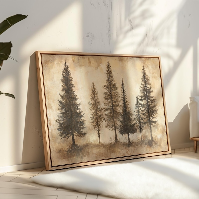 Vintage Pine Trees Canvas Art, Rustic Woodland Decor, Nature-inspired ...