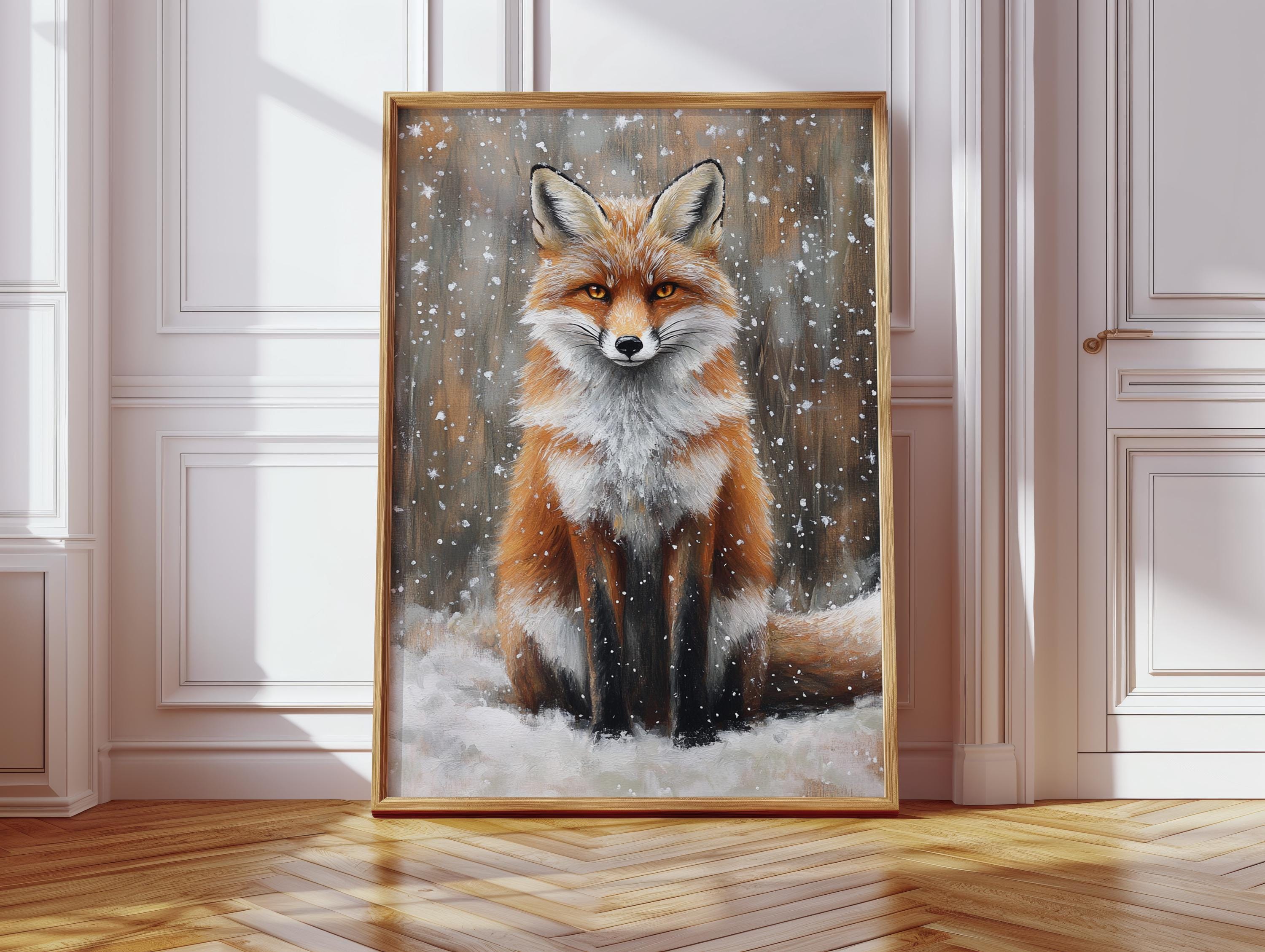Winter Fox Canvas Wall Art, Rustic Woodland Animal Print, Snowy Forest ...
