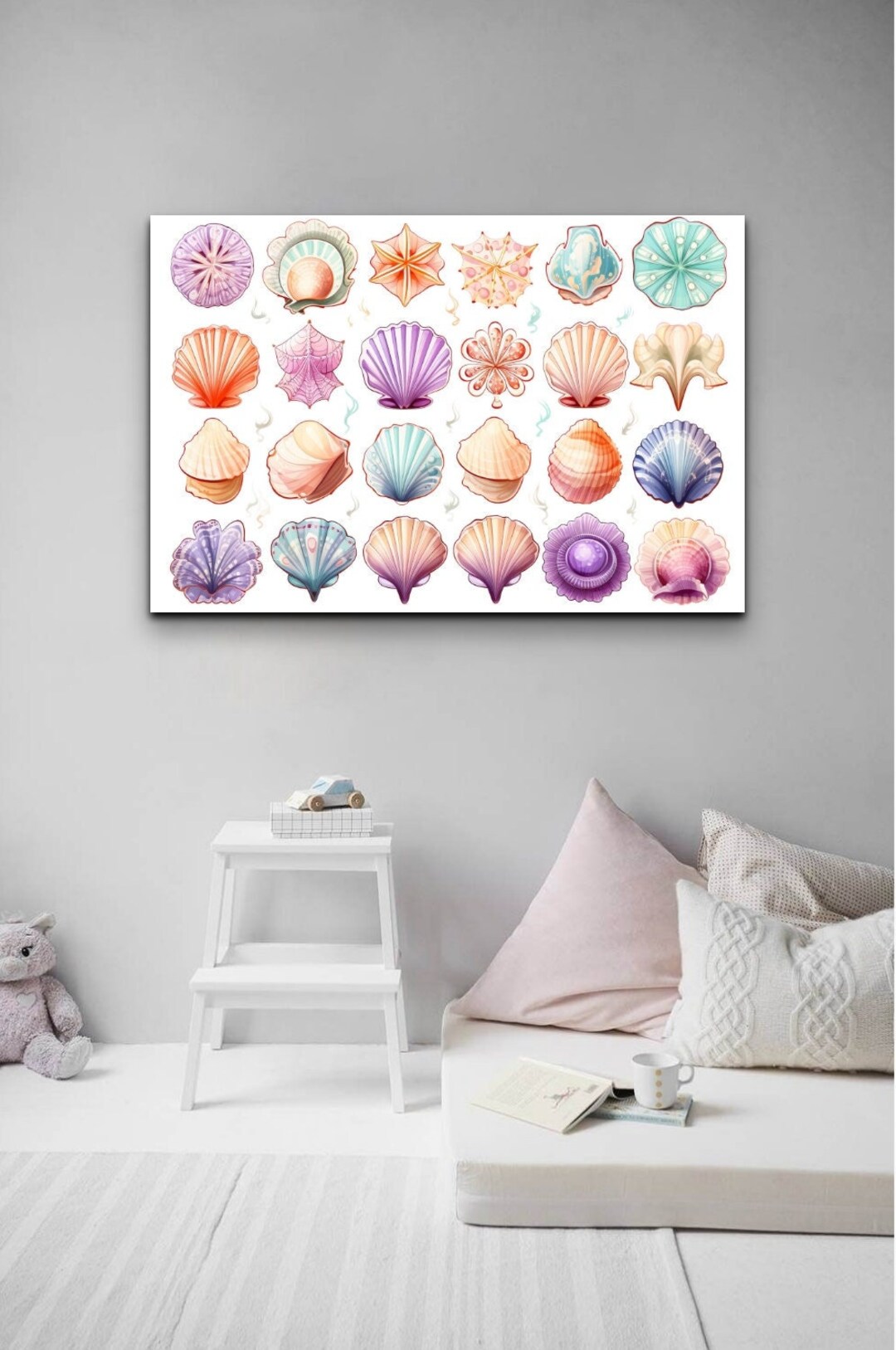 Seashell Canvas Wall Art Print, Coastal Canvas Prints, Beach Art Canvas ...