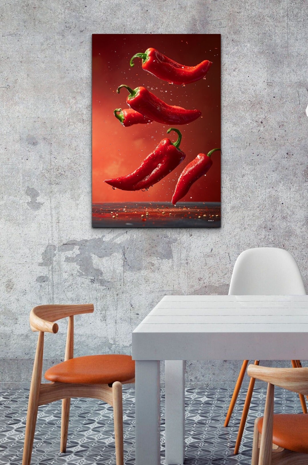 Red Chili Peppers Wall Art, Kitchen Decor, Spicy Peppers Kitchen Canvas ...
