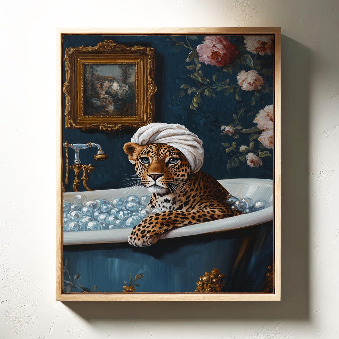 Elegant Leopard Bubble Bath Canvas Art - Luxurious Animal Portrait With ...