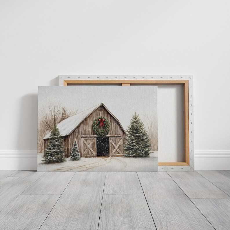 Winter Christmas Time Farmhouse Ready to Hang Canvas Wall Art Print ...