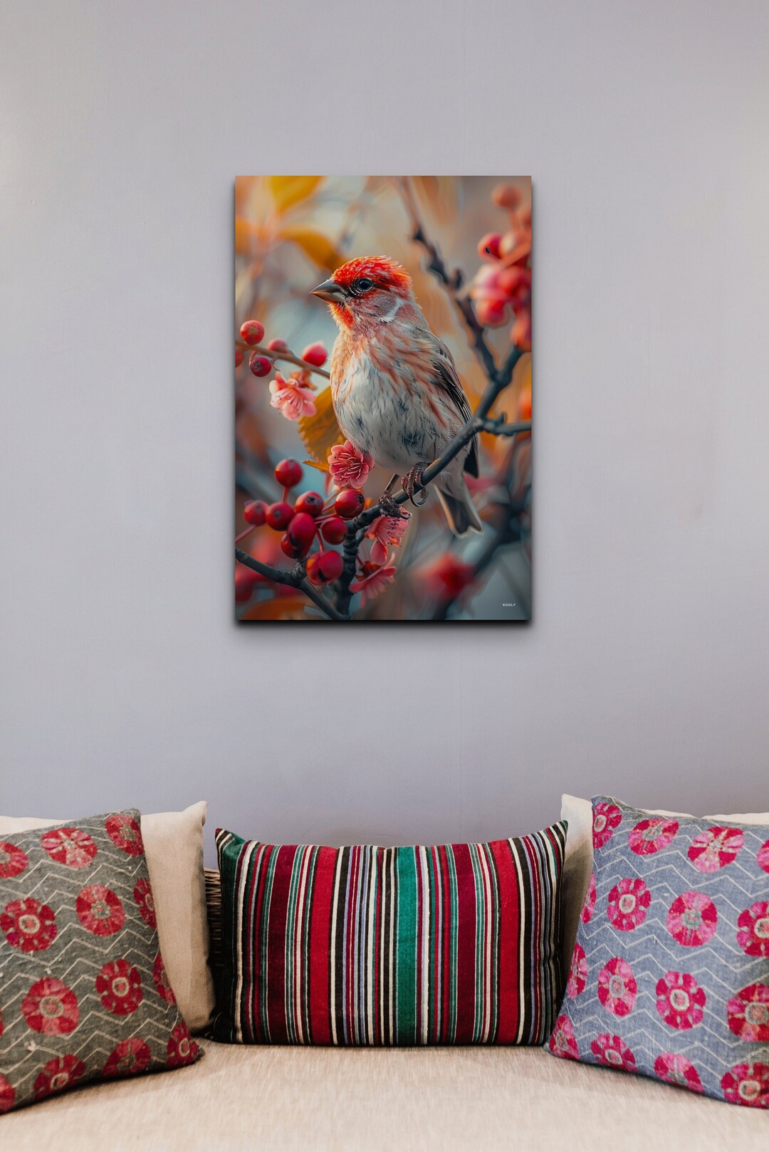 Strawberry Finch Bird Canvas Wall Art Print, Bird Wall Decor, Extra ...
