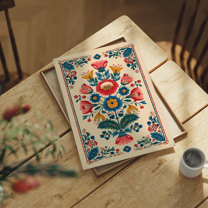 Vibrant Folk Art Floral Pattern With Symmetric Bloom Motifs - Etsy UK