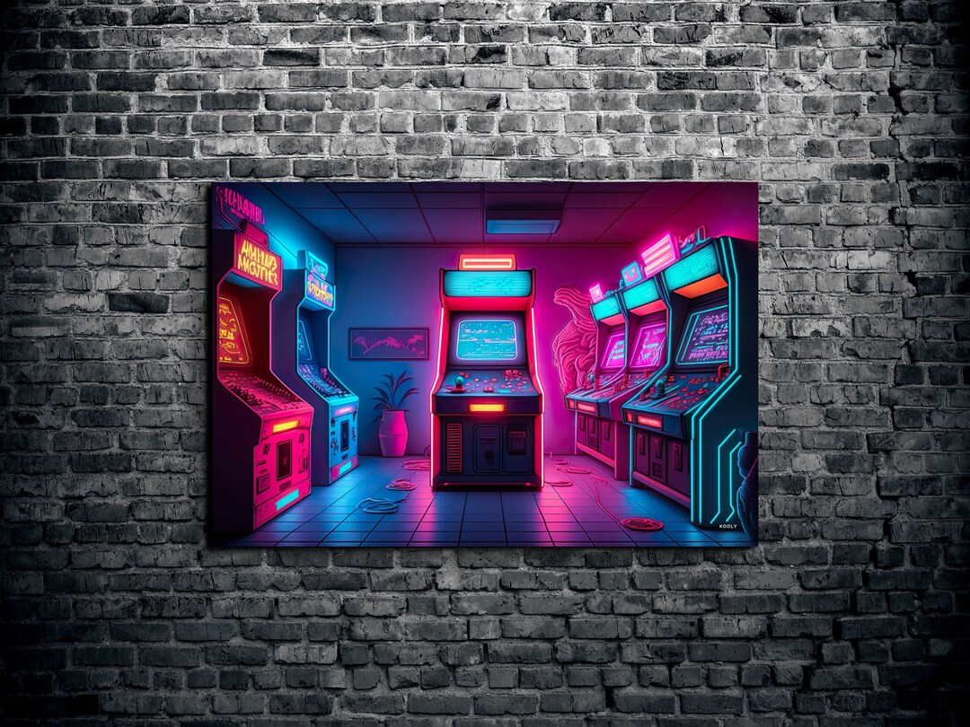 Lofi Synthwave Game Room Art, Neon Retro 90s and 80's Arcade Game Room ...