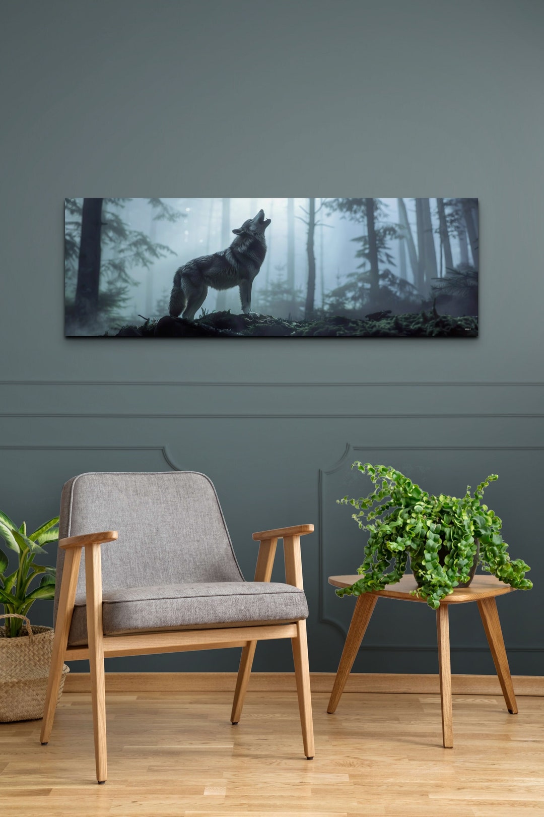 Wolf Howling Misty Forest Canvas Wall Art Print, Panoramic Wall Decor ...