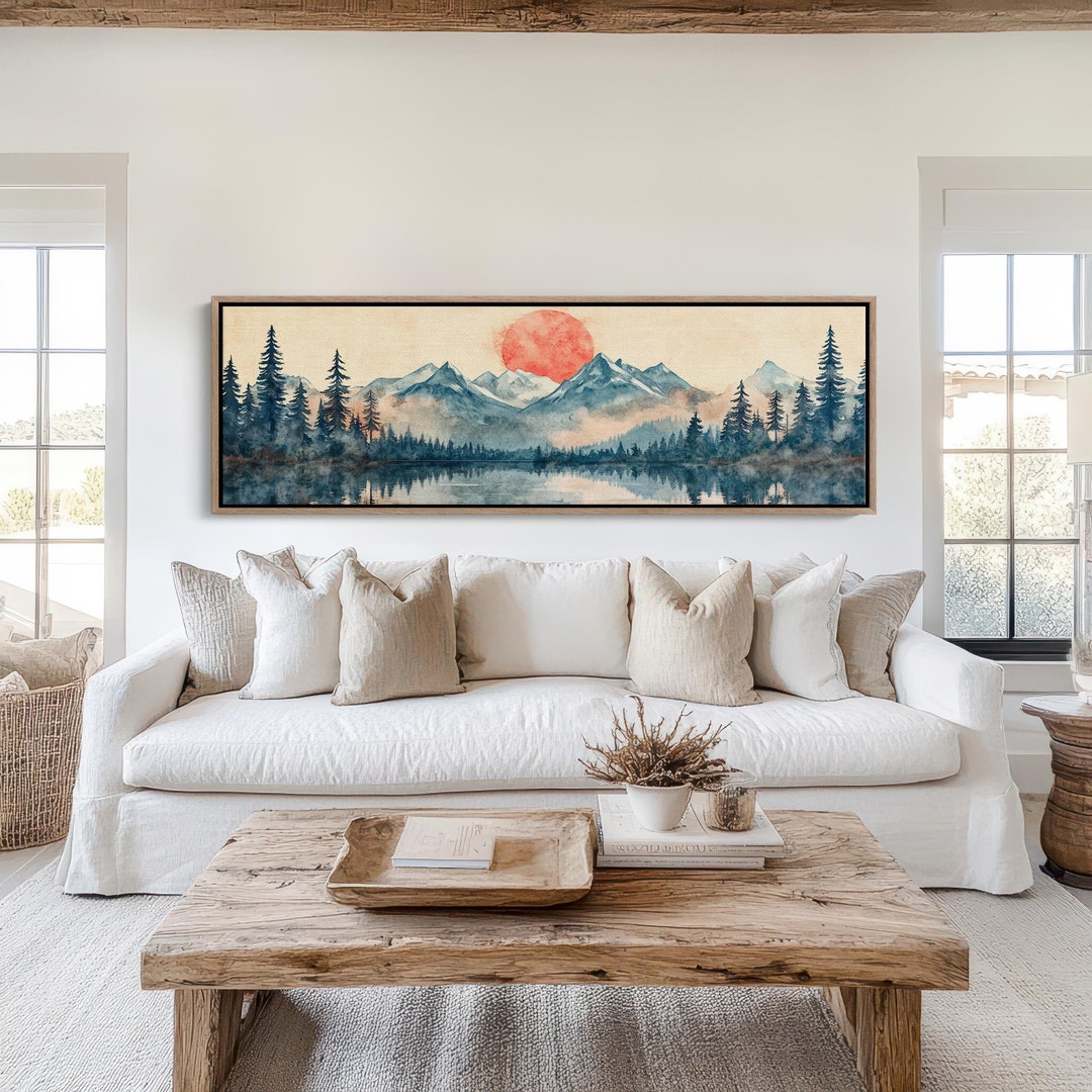 Mount Bear Canvas Wall Art - Watercolor Mountain Landscape With Misty ...