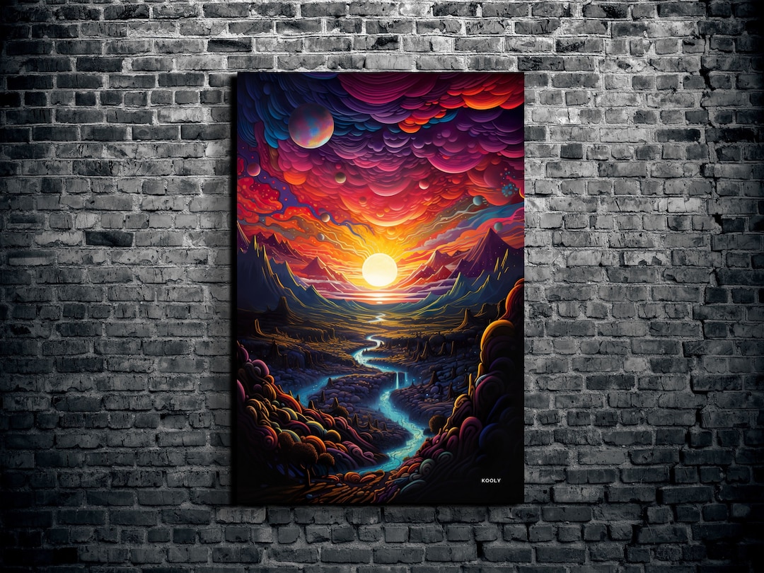 Trippy Landscape, Psychedelic Canvas Wall Art, Mountain Artwork ...
