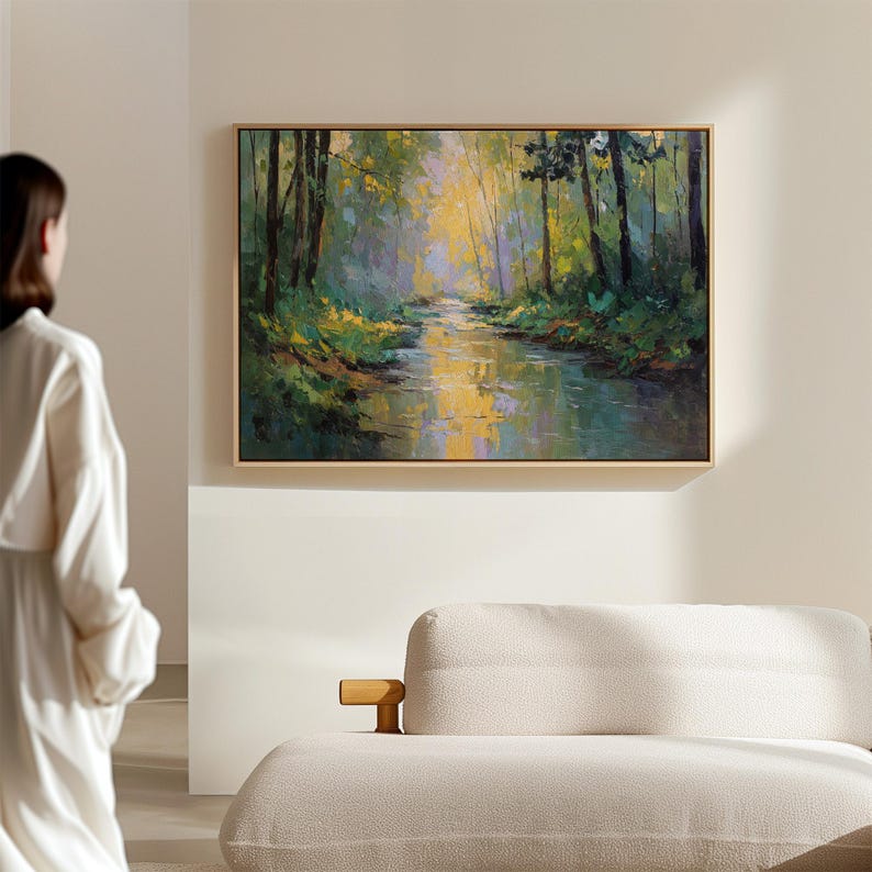 Forest River Canvas Wall Art | Impressionist Landscape Painting With ...