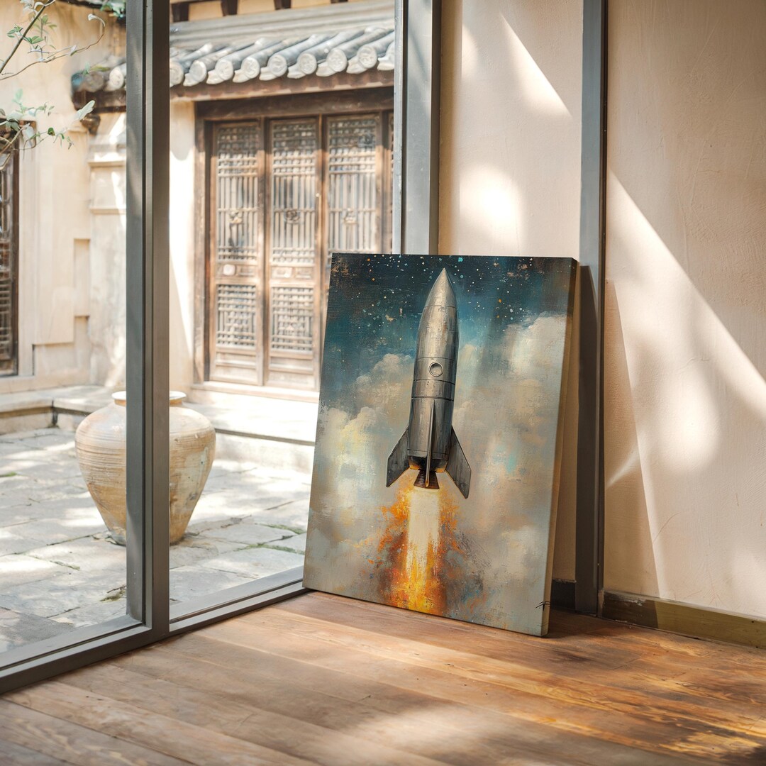 Vintage Rocket Launch Canvas Art – Retro Space Exploration Artwork, Mid ...