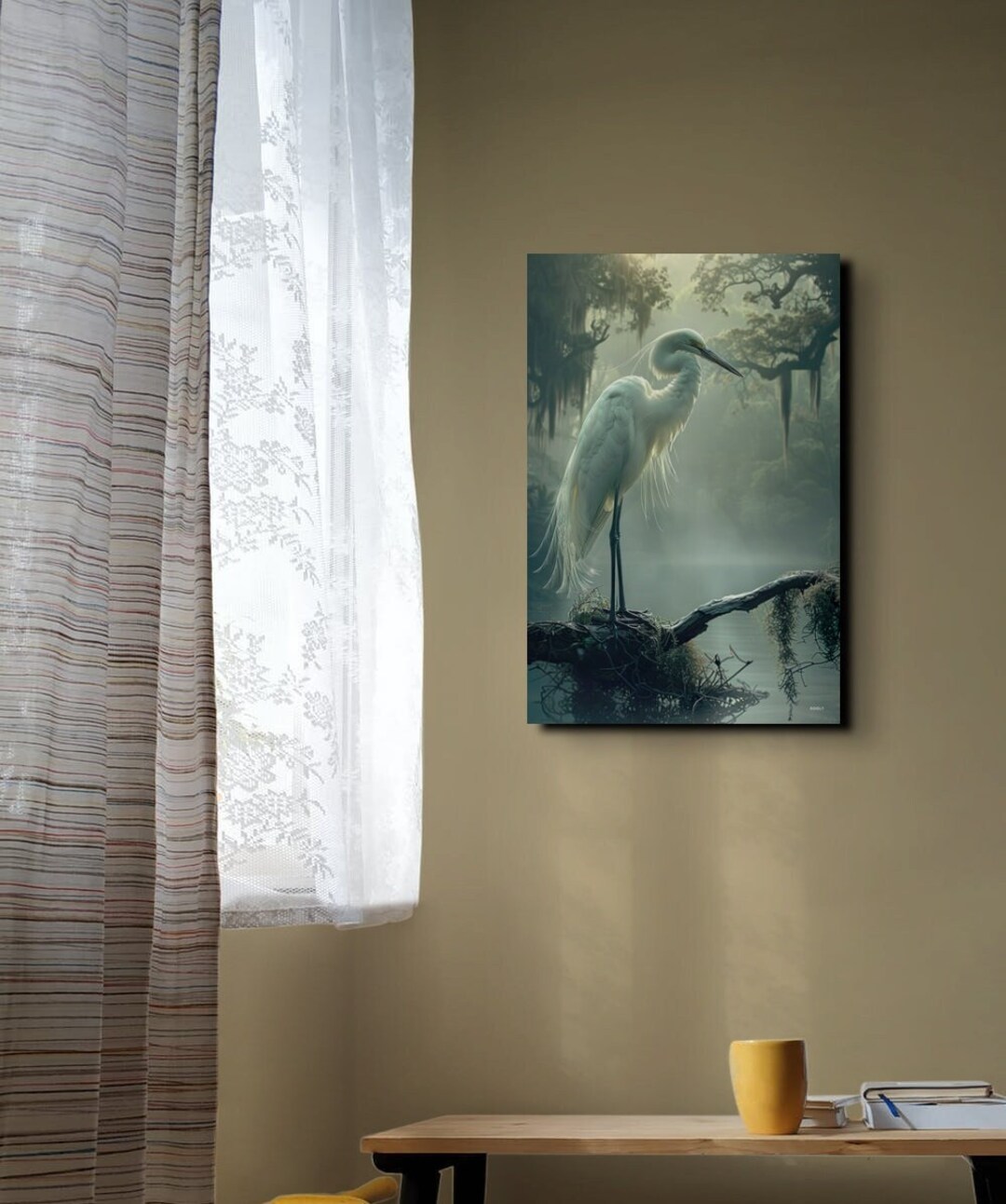 Great White Egret Canvas Wall Art Print, Office Art Canvas, Home Decor ...