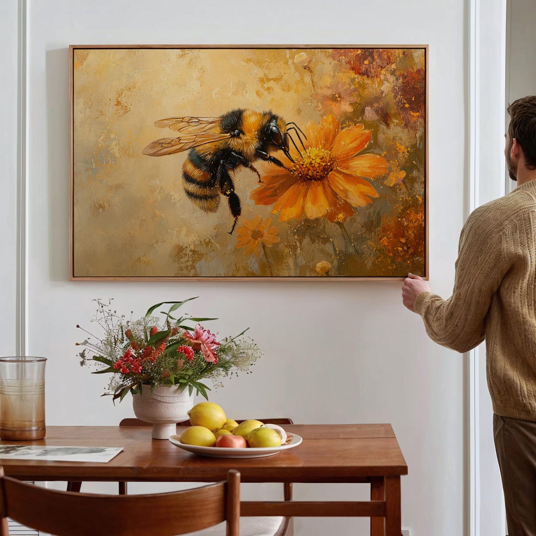 Bumblebee Canvas Wall Art - Vintage Nature Painting - Floral Pollinator ...