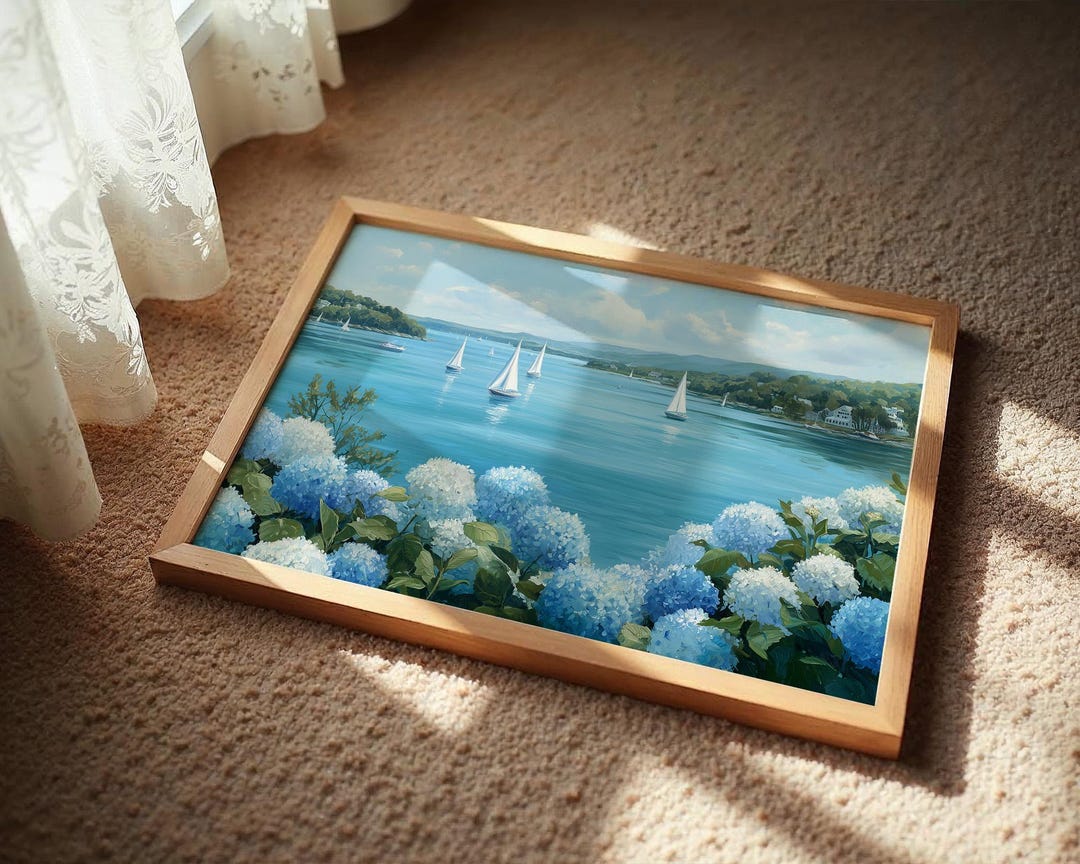 Hydrangea Bay View – Coastal Sailboat Landscape - Etsy UK