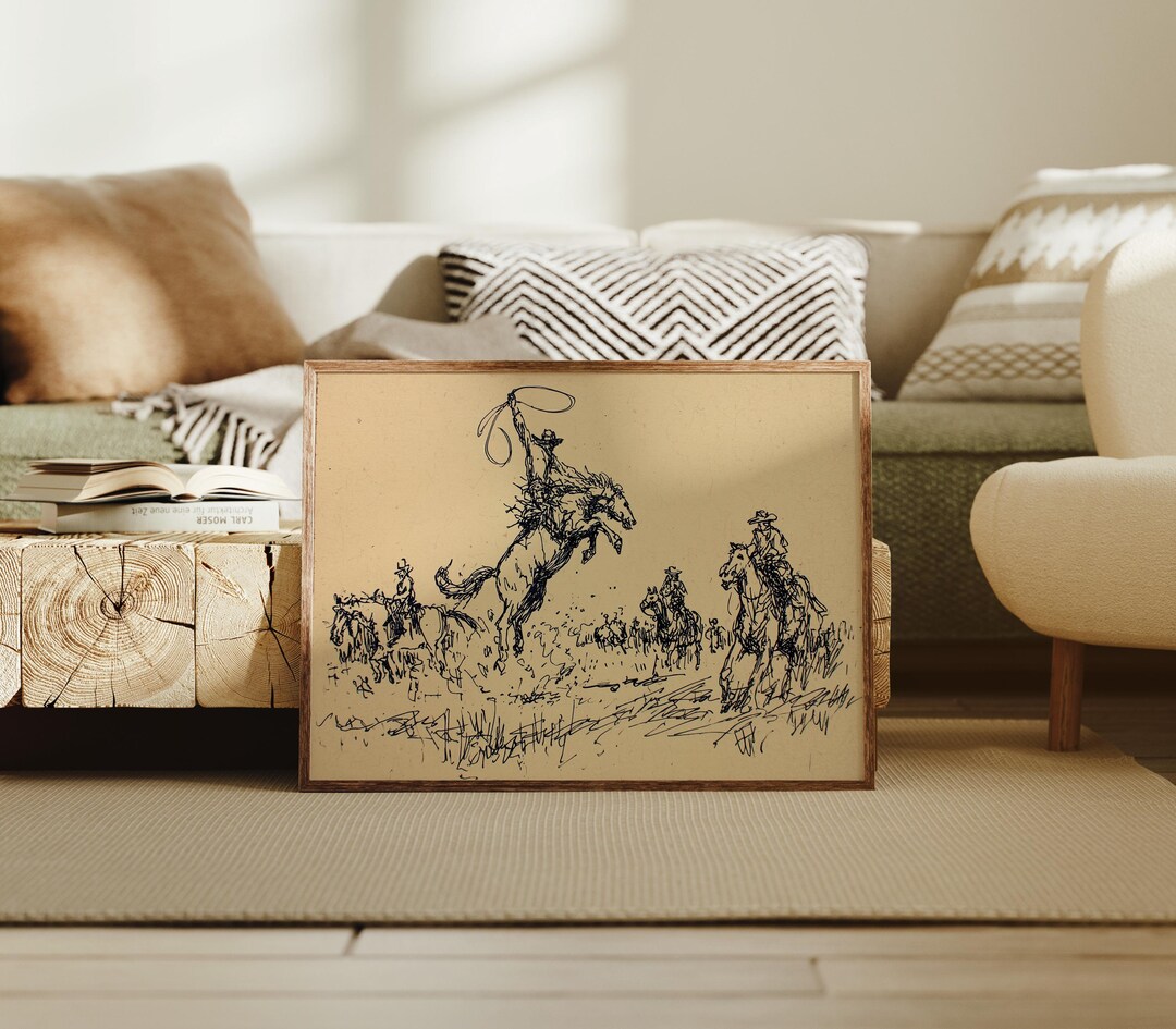 Cowboy Rodeo Riders in Vintage Ink Sketch - Etsy
