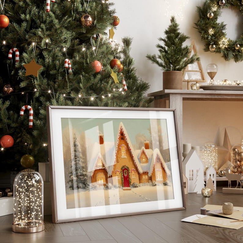 Gingerbread House Christmas Canvas Wall Art, Festive Holiday Painting ...