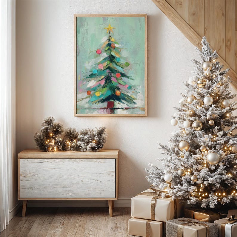 Abstract Christmas Tree Painting With Bold Colors - Etsy